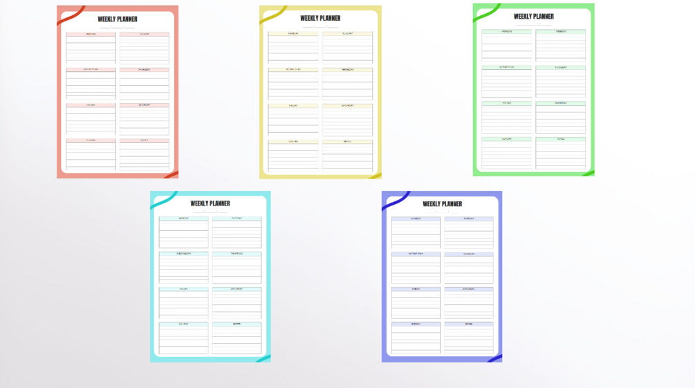 Colourful Weekly Planner - Printable, PDF, Digital