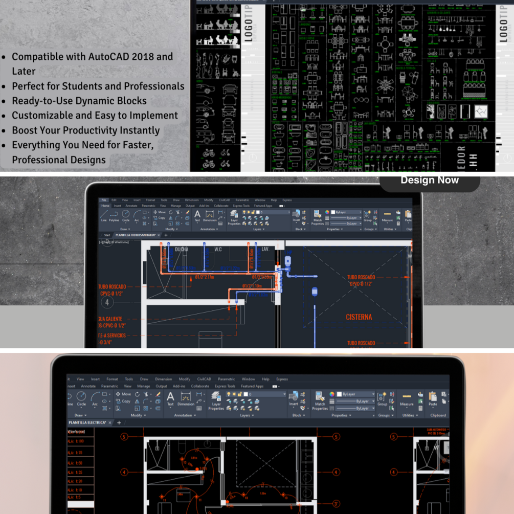 AutoCAD Dynamic Blocks Architectural, Electrical, Plumbing CAD Pack