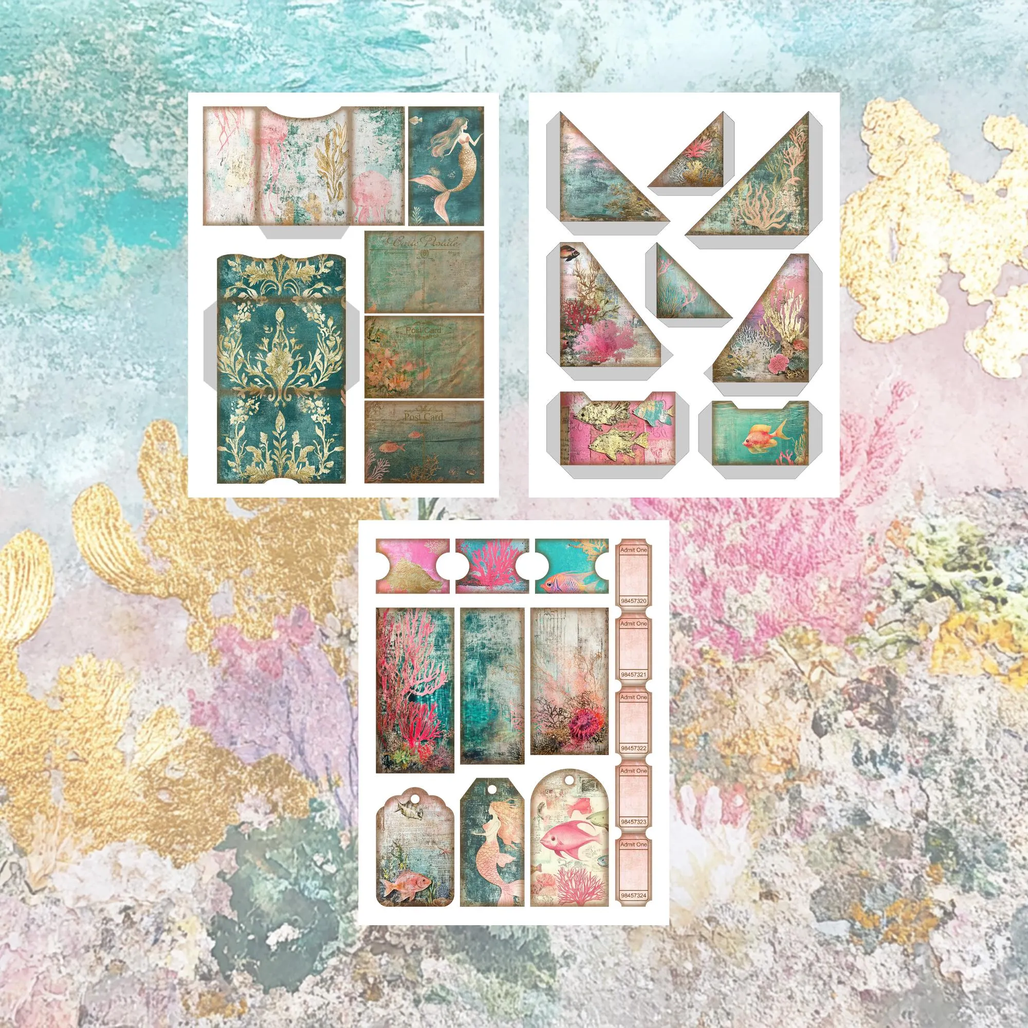 Printable Ephemera Pack - Ethereal Pastel Mermaids
