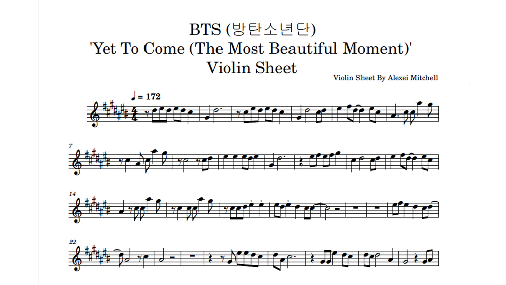 BTS (방탄소년단) 'Yet To Come (The Most Beautiful Moment)' Violin Sheet