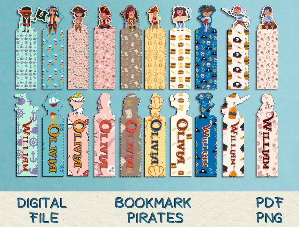 10 Bookmarks PNG Bundle, Bookmark Pirates, 10 File Bookmark, Name ...
