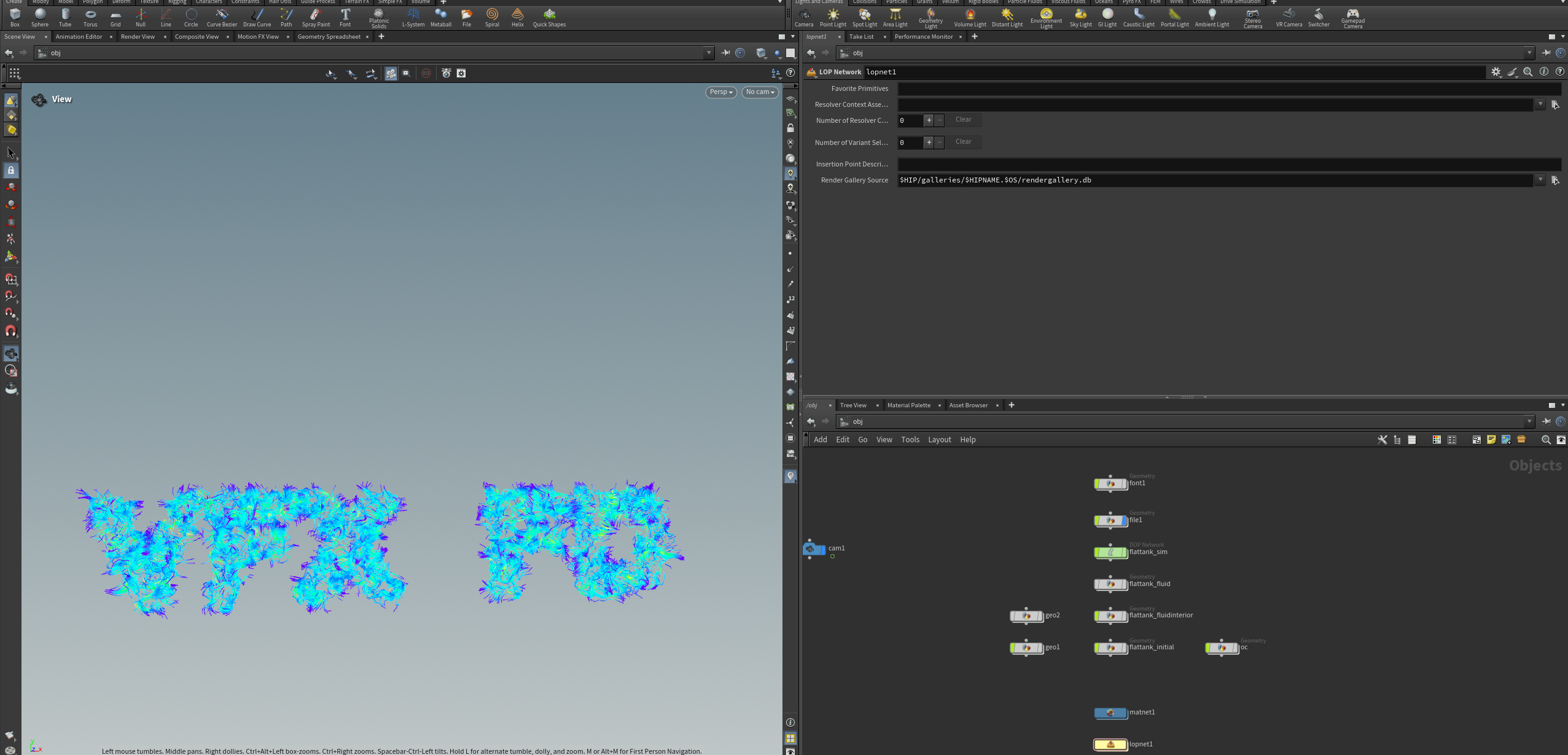 Houdini font water flip calculation and rendering