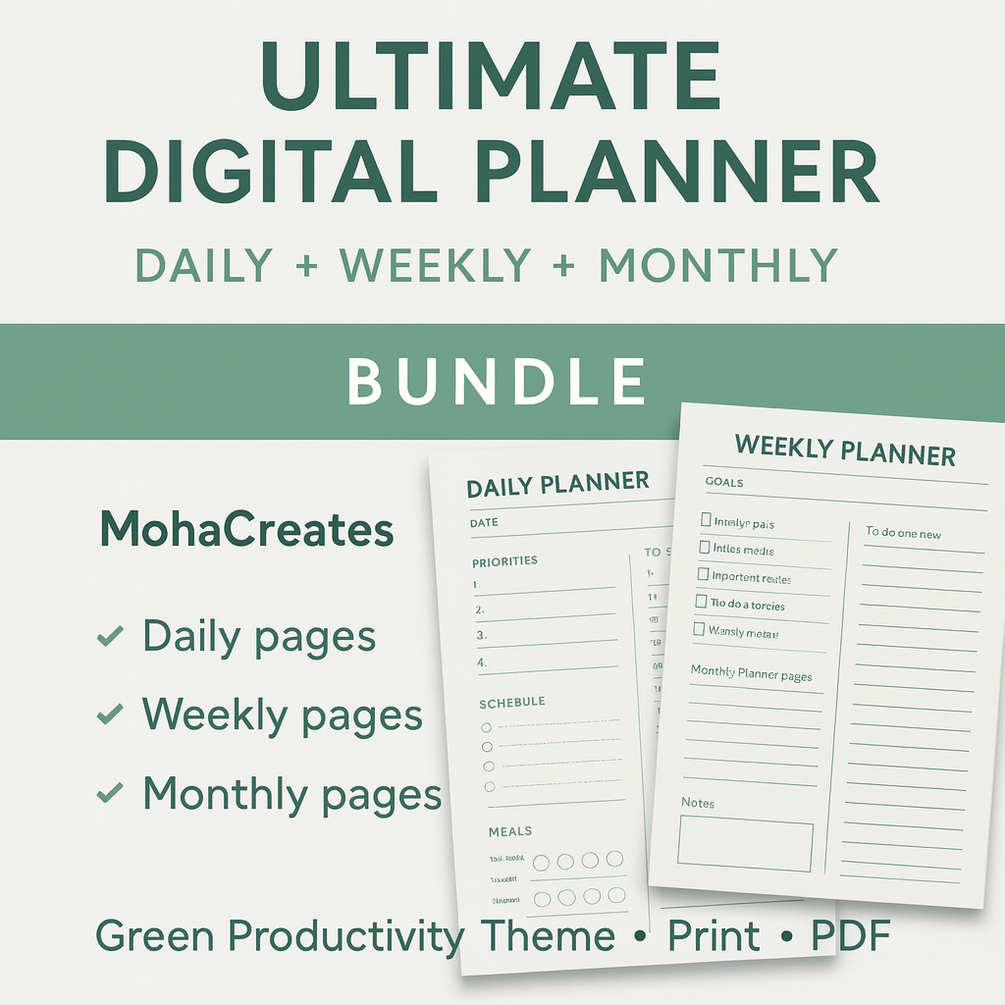 Ultimate Digital Planner — Daily + Weekly + Monthly (Green Productivity ...