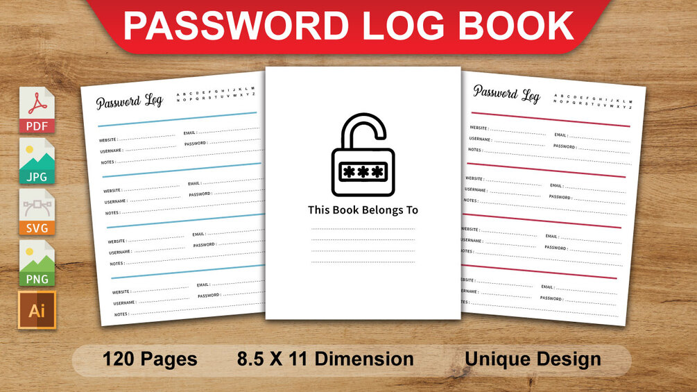Password log book printable KDP Interior design template