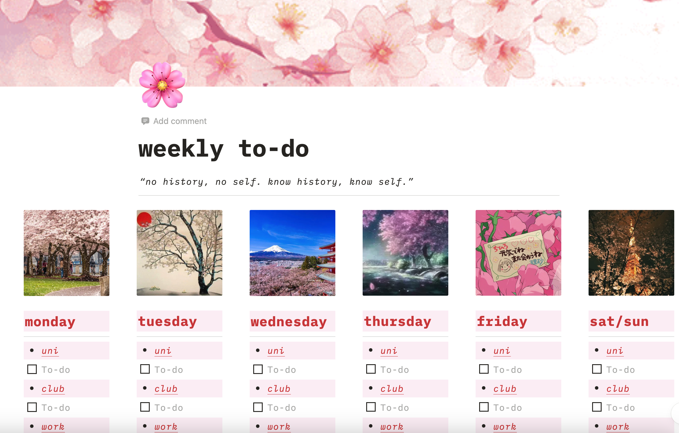 Sakura Study notion template