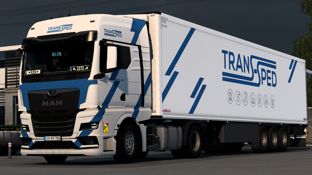 TRANS-SPED skin for MAN TGX 202O & Schmitz frigo. ETS2