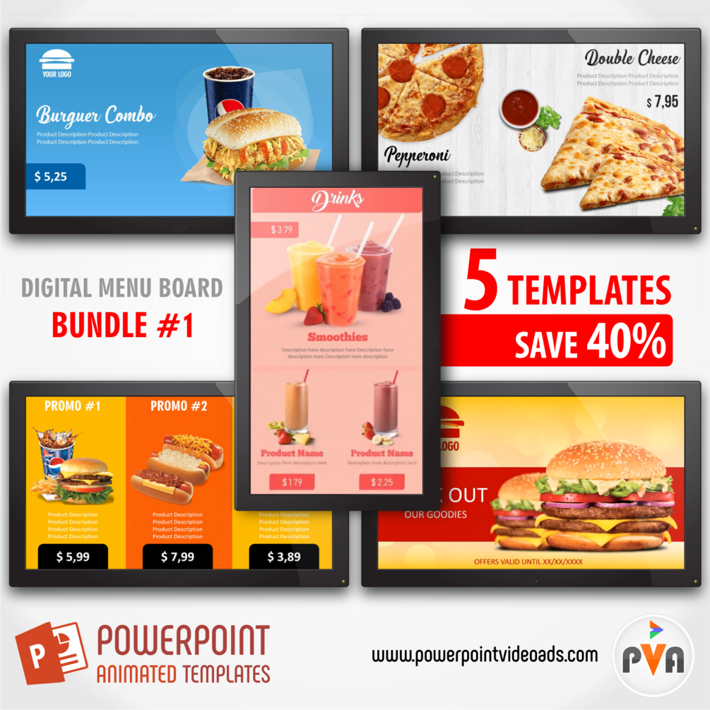 Combo Pack - 5 Digital Food Menu PowerPoint Animated Templates (Digital ...