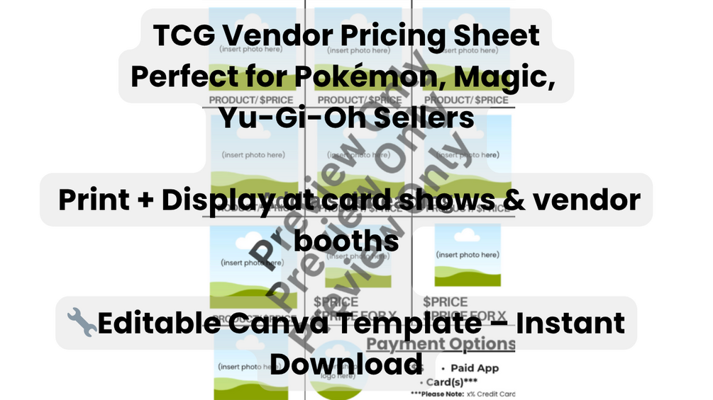 Editable Vendor Pricing Sheet Template – Canva for Pokémon, TCG, & Pop ...