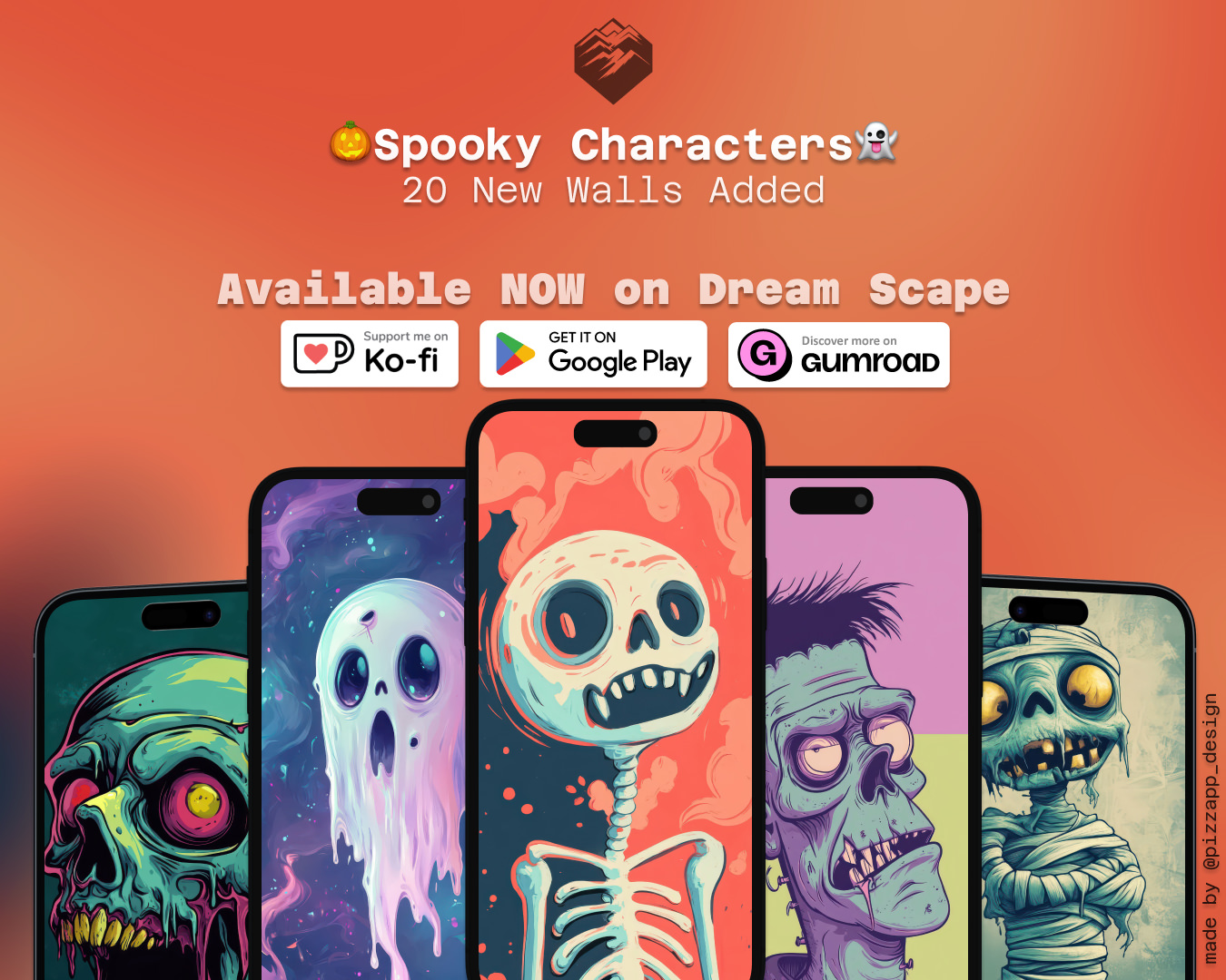 "Spooky Characters" 20 New Wallpapers Added ⭐️ Now available on Dream Scape - PizzApp Design