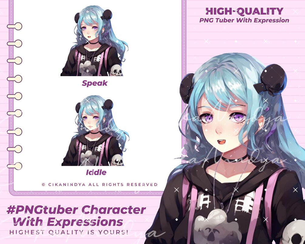 PNGTuber | Artistic PNG Tuber Character Girl Blue Hair with Hoodie for ...