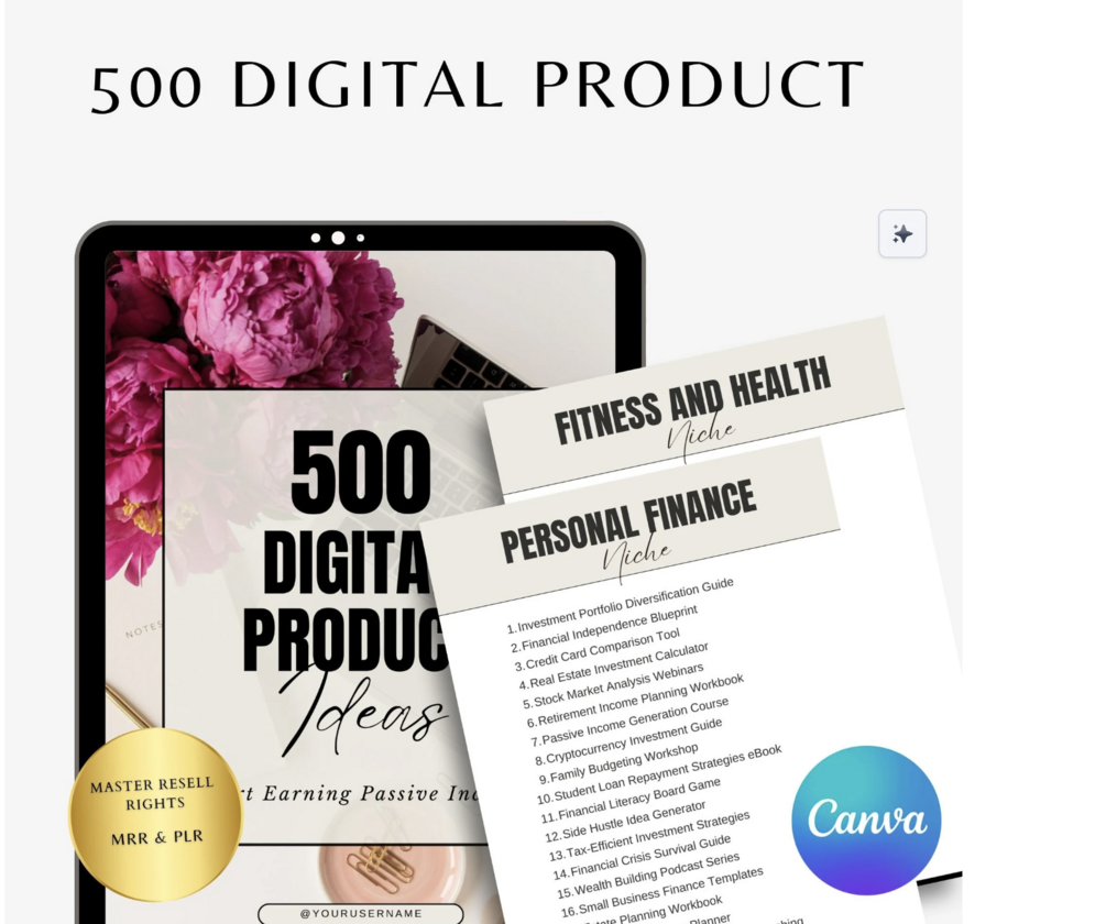 500 Digital Product Ideas-The Ultimate List to Kickstart Your Online Side Hustle(Resell allowed)