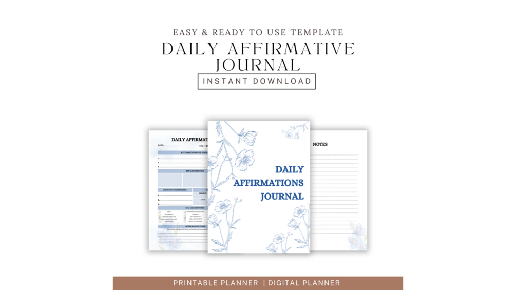 Daily Affirmations Journal | Printable + Digital PDF for Daily Life, Goals