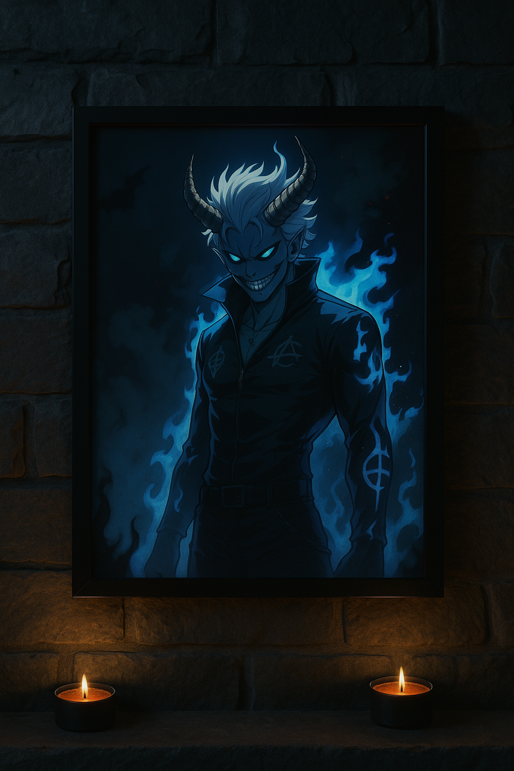 Blue flame demon - AI Art Digital