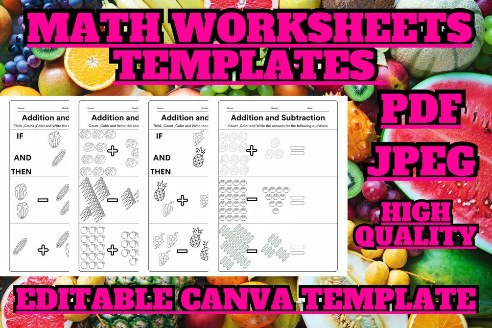 Editable Subtraction and addition Math worksheets template 3