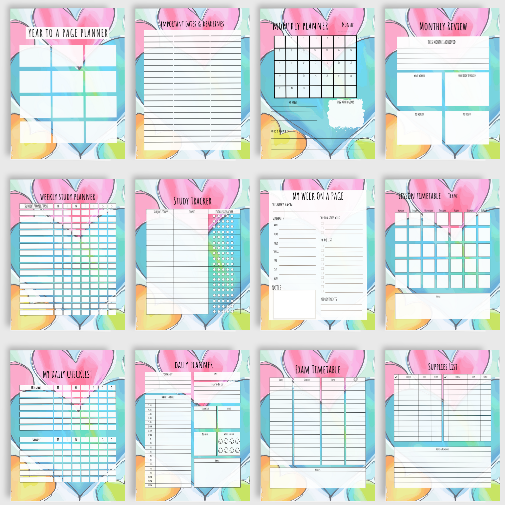 Hearts Printable Study Planner for College and University Students ...