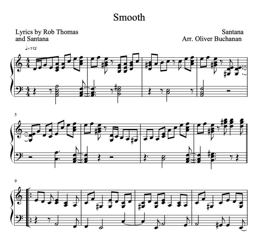 Smooth by Santana ft. Rob Thomas Arranged by Oliver Buchanan