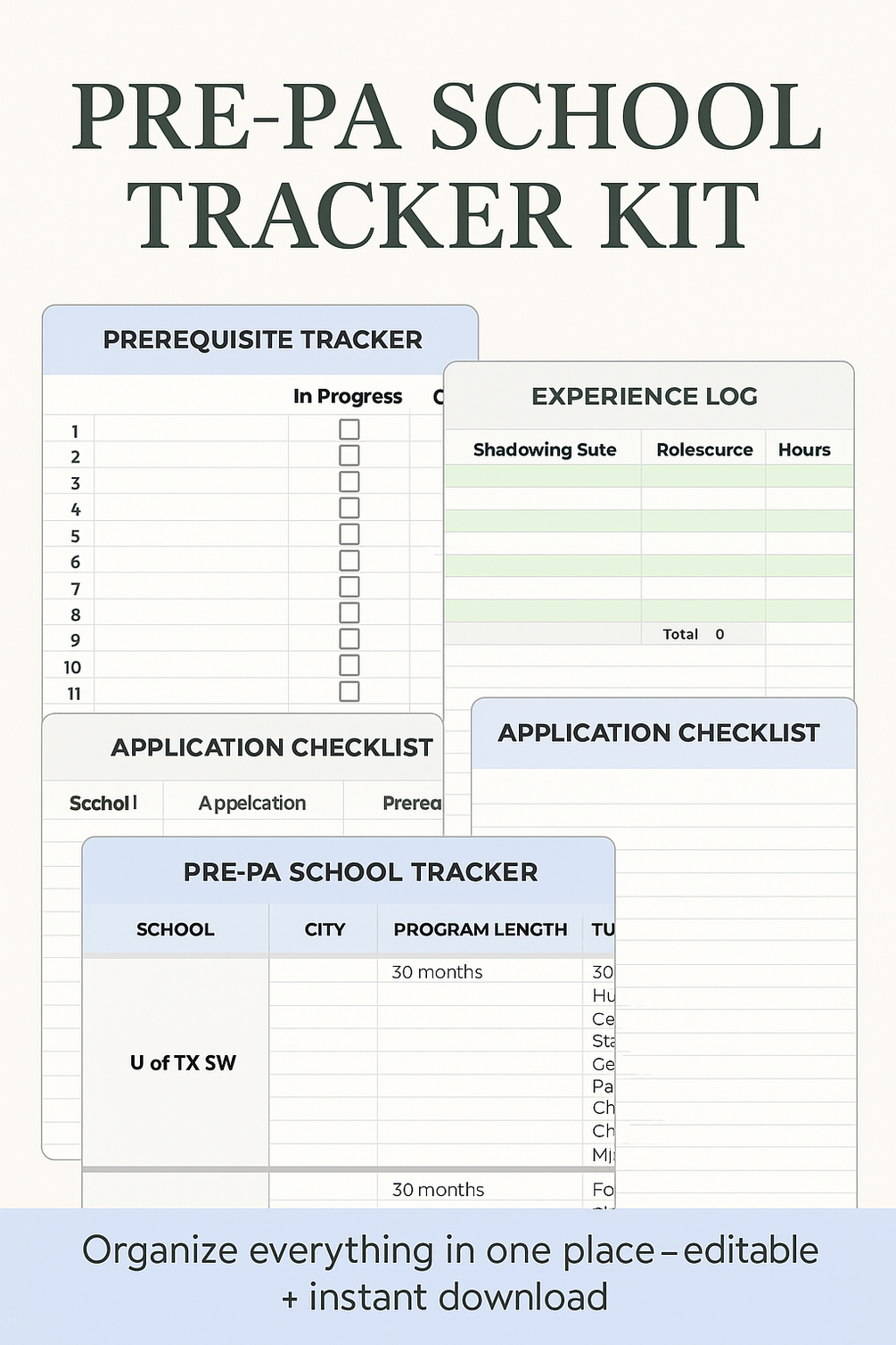 Pre-PA Tracker Kit (Google Sheets) — Organize Schools, Hours & Your ...