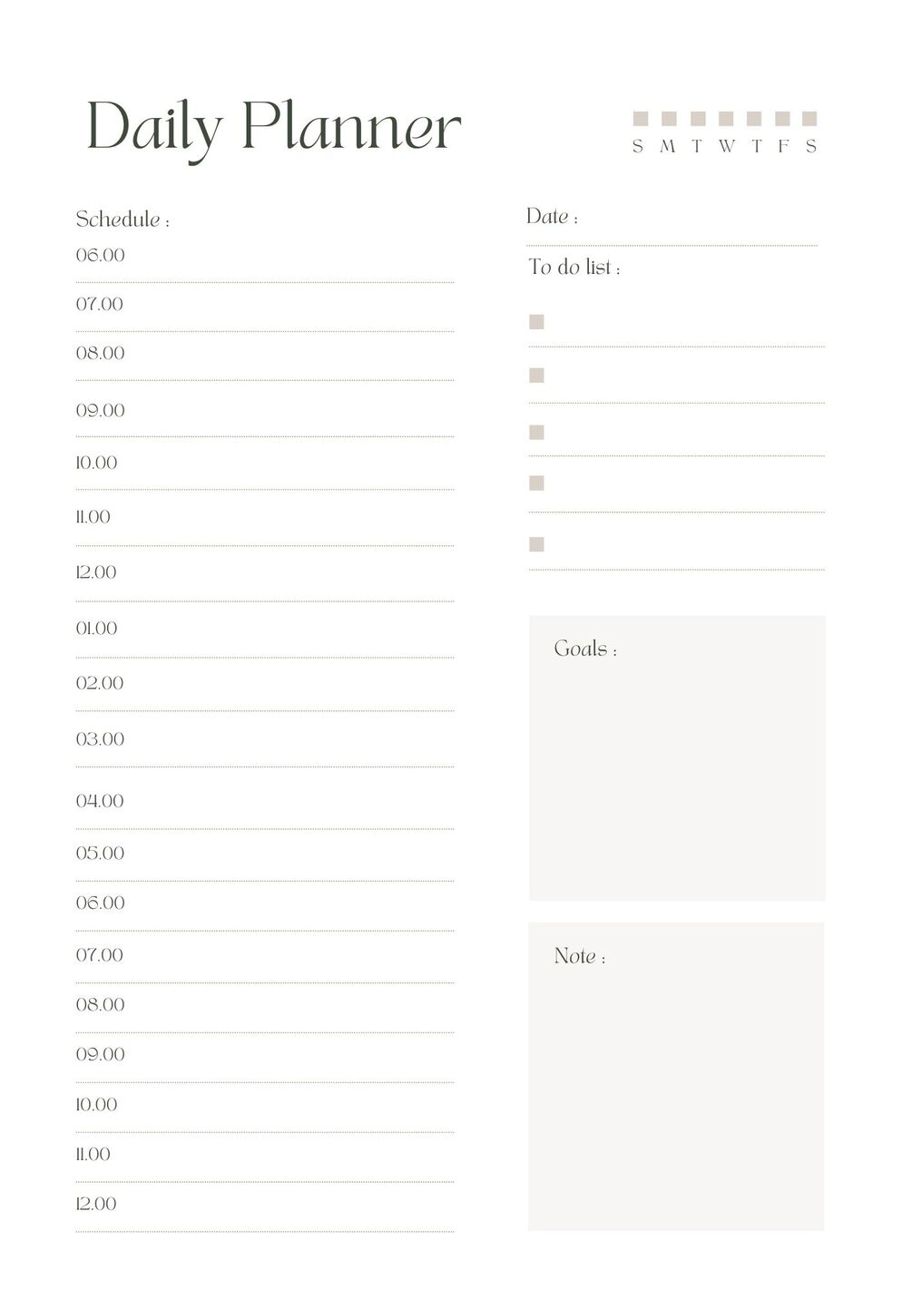 Beige Minimal Elegant Daily and Weekly Planner with Reflection