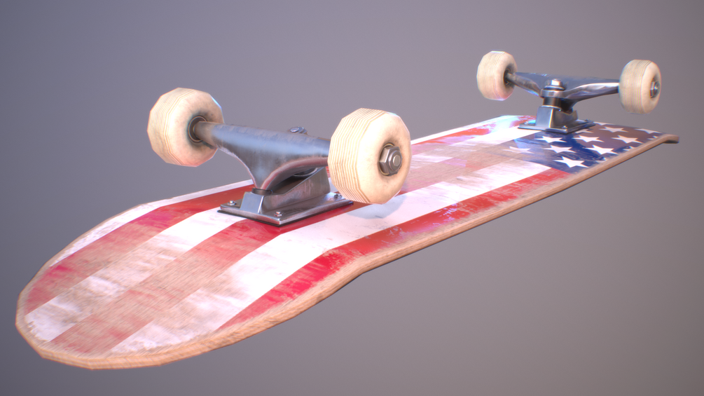 Skateboard (game ready + high poly 3D model)