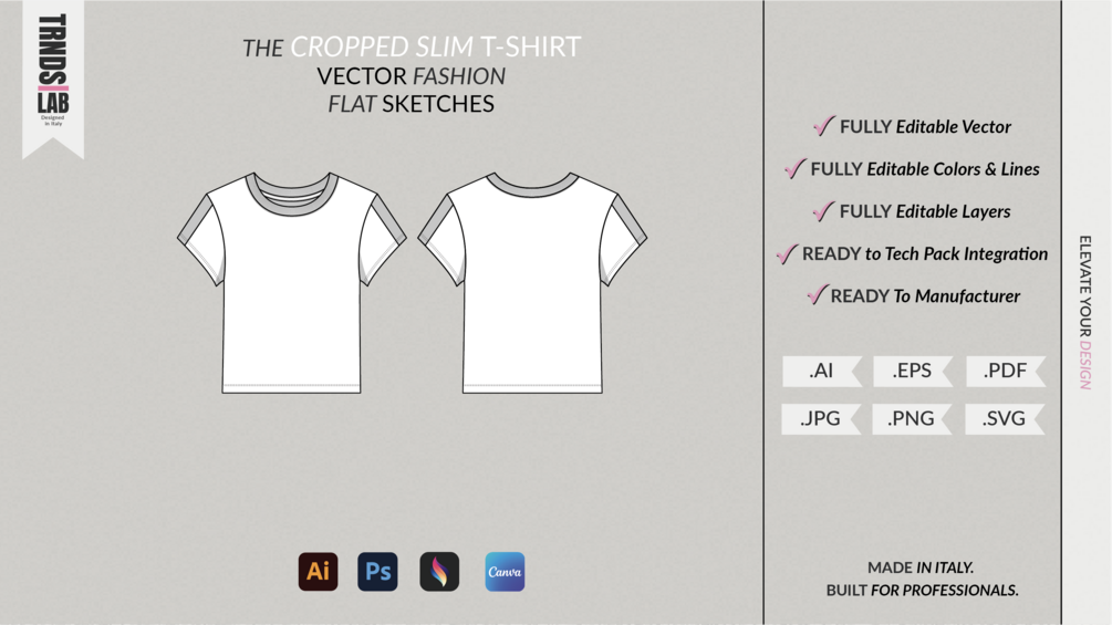 Cropped Slim T-Shirt Vector Template – Fully Editable
