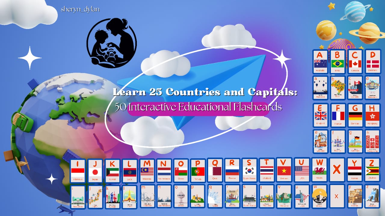 25 Countries and Capitals - 50 Educational Flash cards
