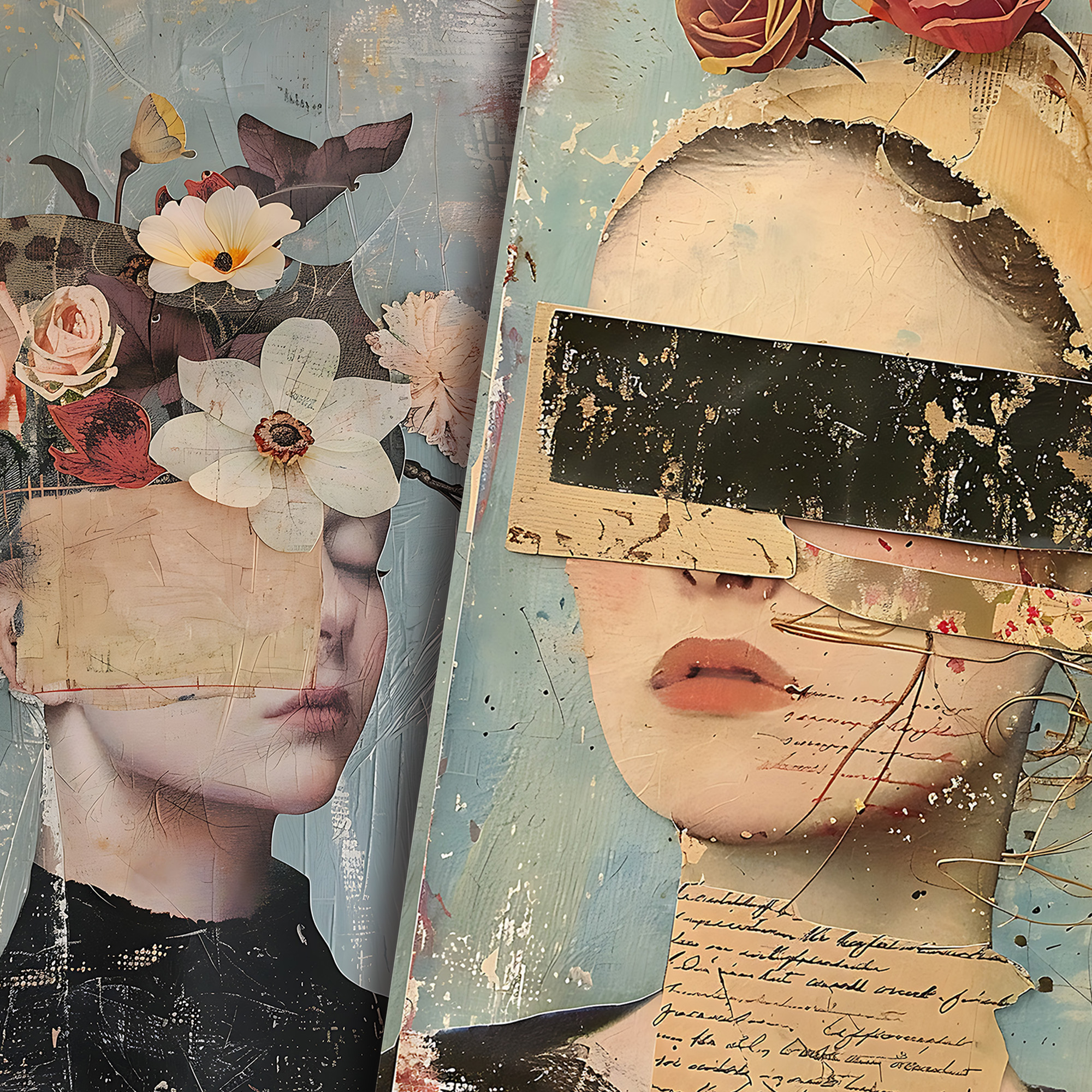 24 pc Living Nature Lady Portrait Scrappy Collage Printable Junk ...
