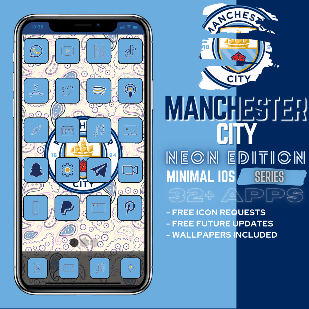 Manchester City FC iOS 16 (MCFC) 36 App Icon Pack Minimal Design Style ...