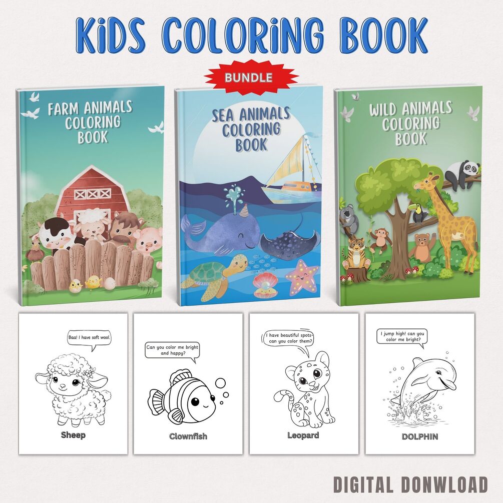 Ultimate Animal Coloring Book Bundle – Farm, Wild & Sea Animals ...