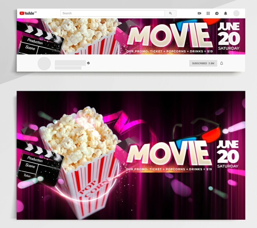 Movie – Free Youtube Channel banner PSD Template