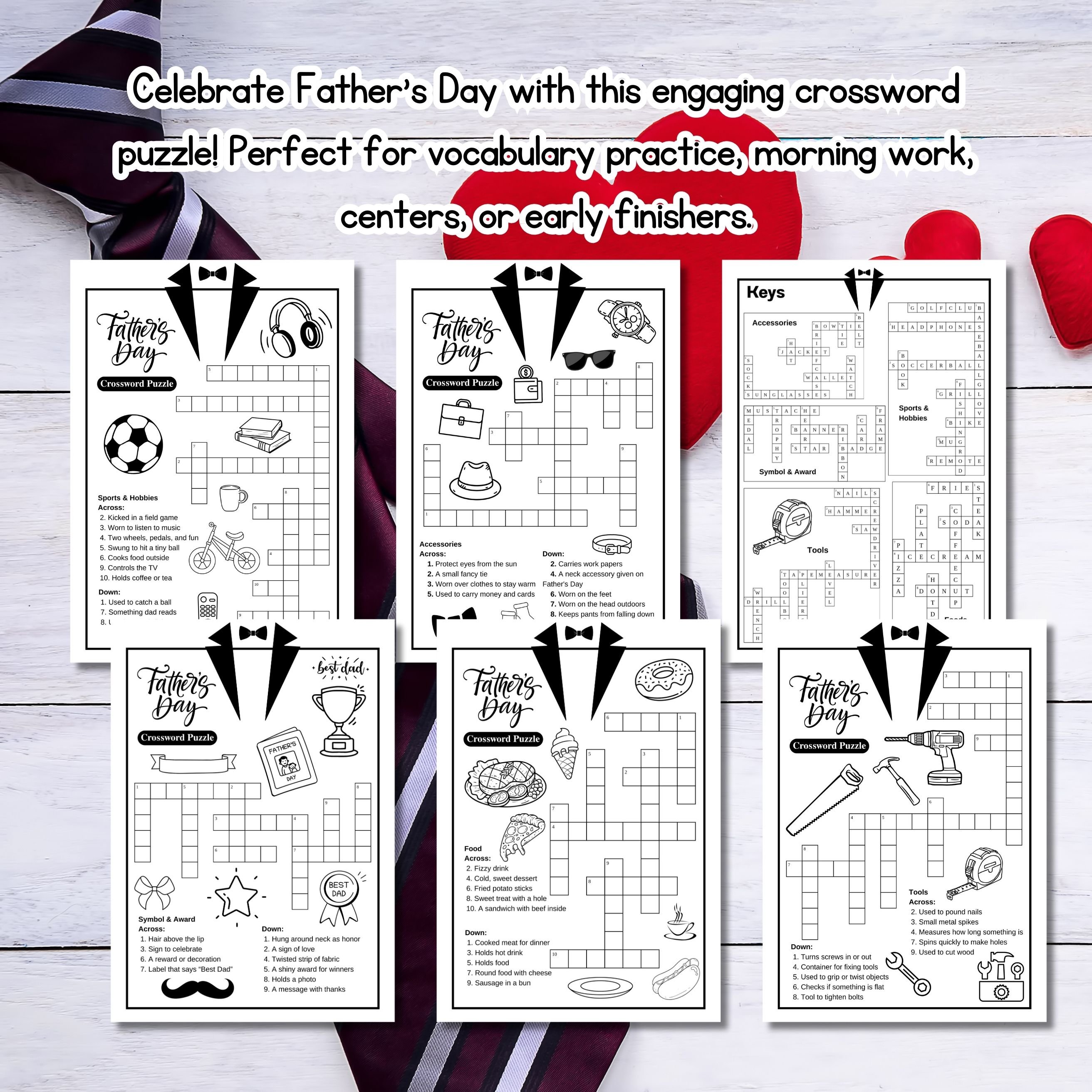 Father's Day Crossword Puzzle Activity for Kids, ELA Brain Vocabulary Game