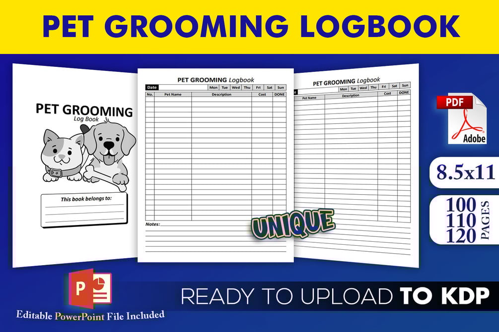 Pet Grooming Log Book Printable Sheet | KDP Interior Template Ready to ...
