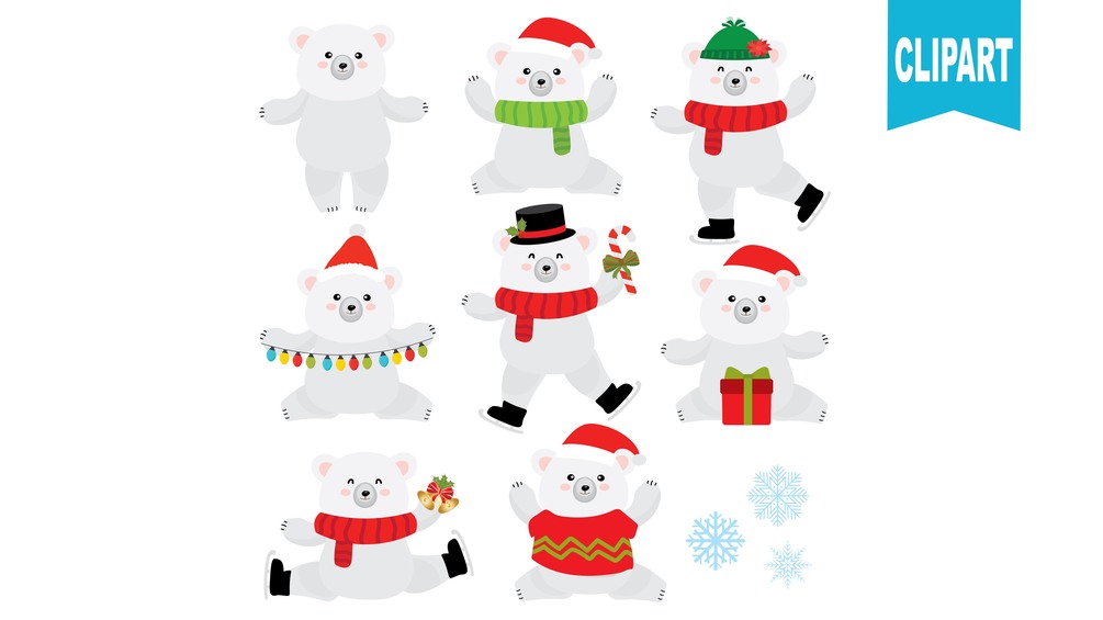 Christmas winter polar bear clipart - PNG file, instant download