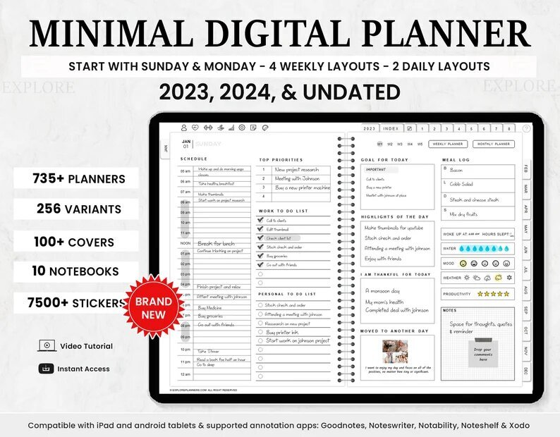 Digital Planner, Goodnotes Planner, 2023 Digital Planner, Daily Digital ...