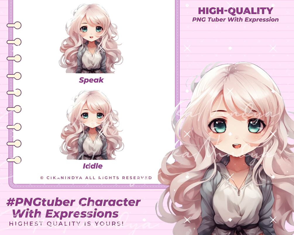 Chibi Girl Streamer Avatar PNGTuber Character for Online Broadcasting ...