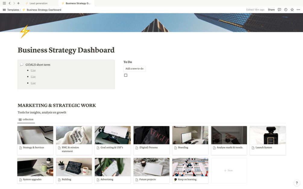 Notion template: Business strategy dashboard (with marketing techniques)