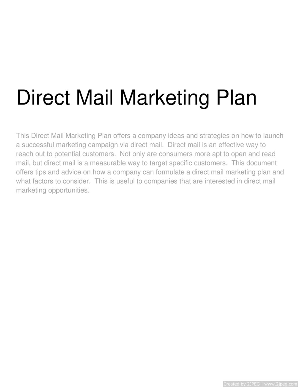 Direct Mail Marketing Plan