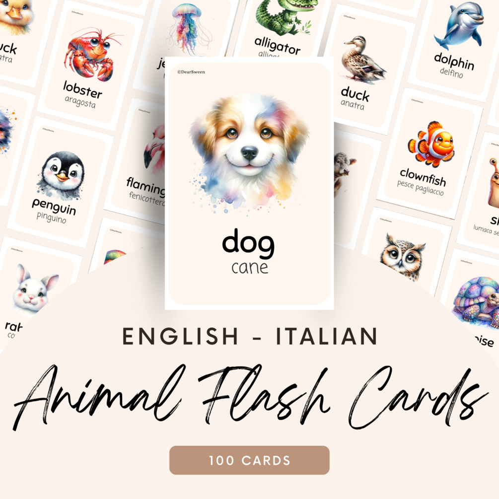 Animal Printable Flash Cards Bilingual English and Italian