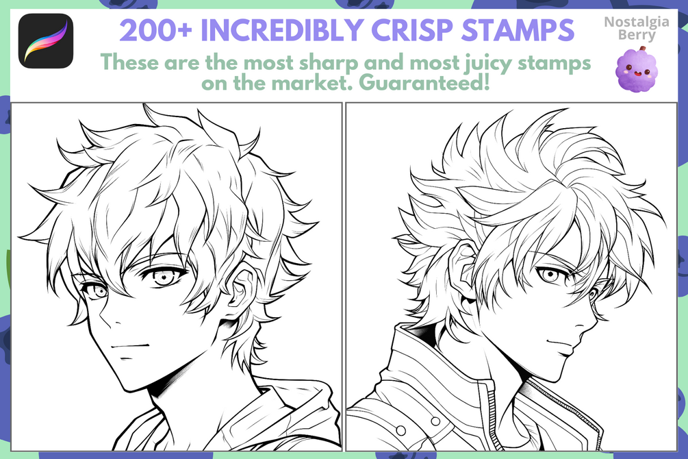 This 200+ male anime head stamp set for Procreate is perfect for ...