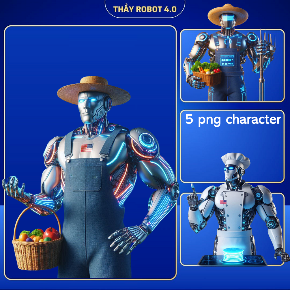 🌾 USA Farmer Robots Pack | 5 PNG Characters | Country Style