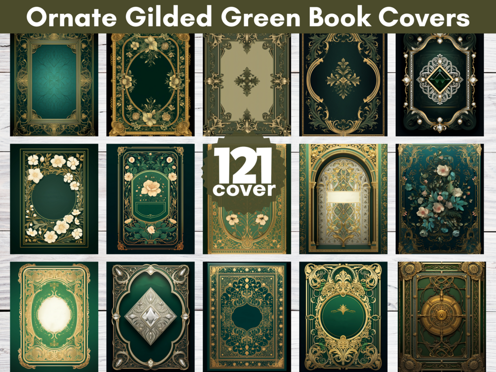 106 Ornate Gilded Green Book Covers,Antique Book Covers,Vintage Book ...