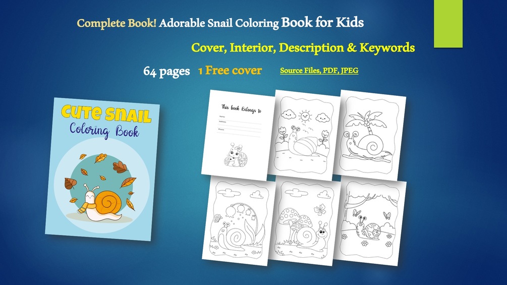 Complete Book! Adorable Snail Coloring Book For Kids ready to upload ...