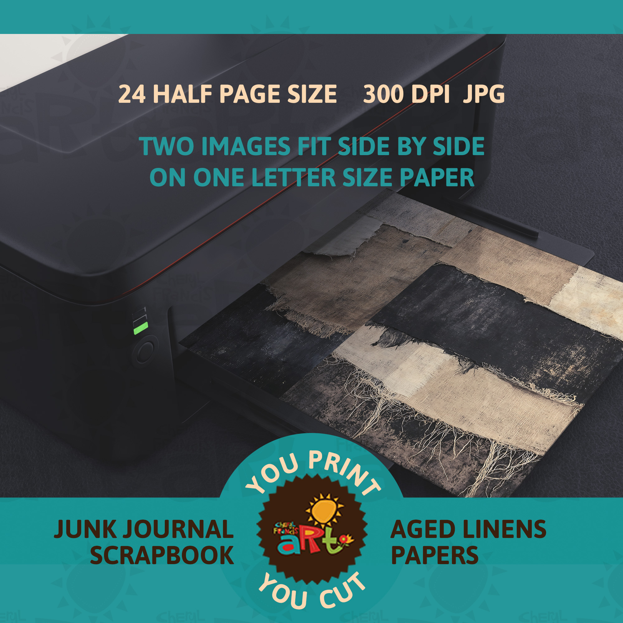 24 pc Rustic Aged Worn Black Beige Linen Printable Junk Journal Half ...