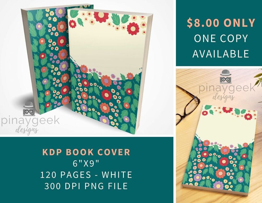 6"x9" Lovely Floral KDP Paperback Cover - 120 Pages White - FULL ...
