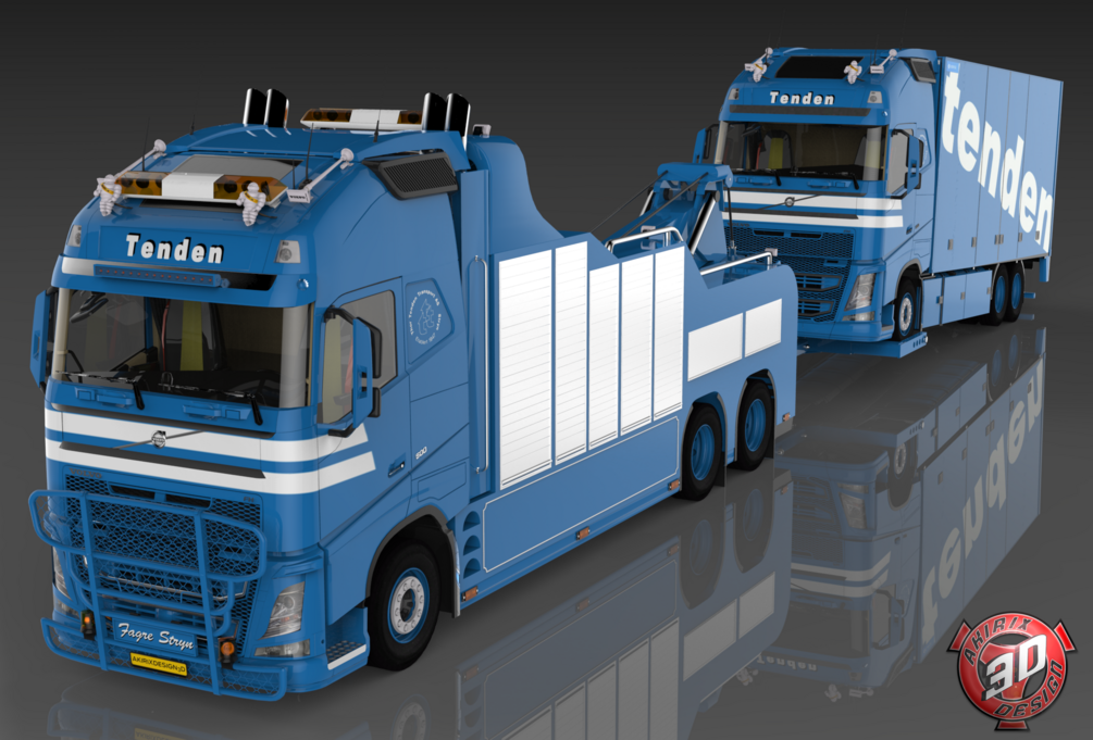 3D Volvo Recovery + Broken Down Truck As Load Tenden Skin Pack