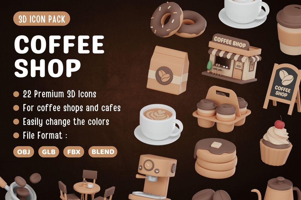 Coffee Shop 3D Icon Pack