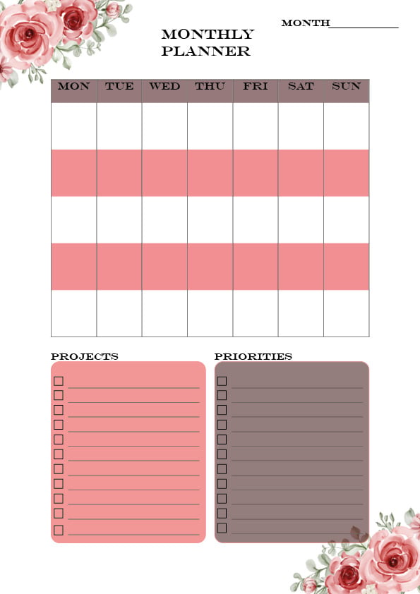 Red Monthly Planner, Red Monthly Work Planner, Red Schedule Planner ...