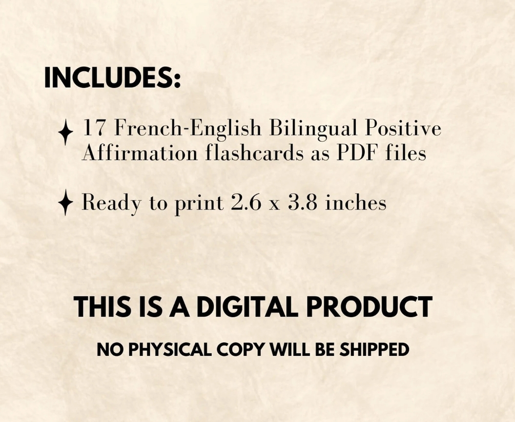 French-English Bilingual Positive Affirmations Flashcards