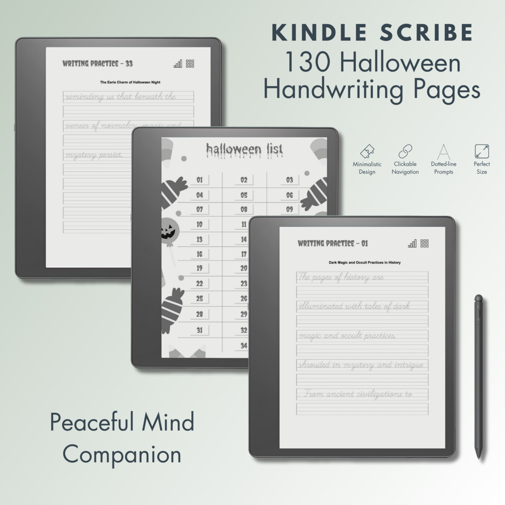 Kindle Scribe Halloween Handwriting Pages - 130 Prewriting Worksheets ...