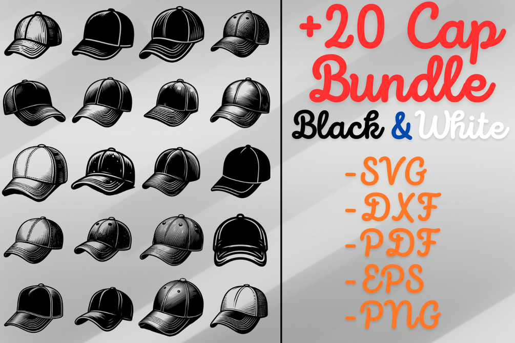 20 Cap SVG-DXF-PDF-EPS-PNG Bundle