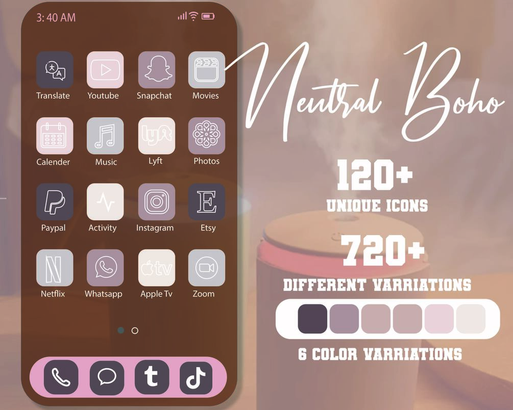 Neutral Boho iPhone iOS 14 Home Screen Kit | 120+ different icons | 720 ...